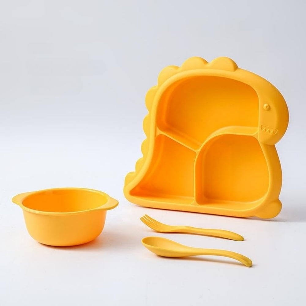 Kids Dinnerware Set, PP Baby Feeding Set with Dinosaur Shape Divided ...