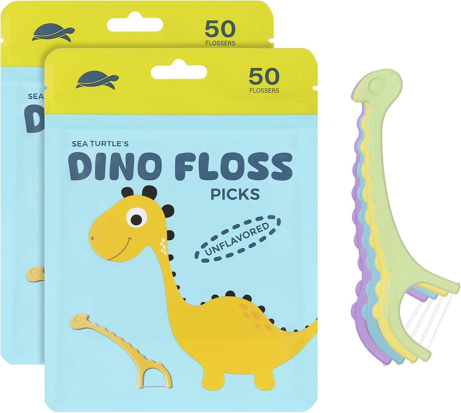 Kids Dino Floss Picks - Corn Starch Handle - Thin Thread Tooth Dental ...