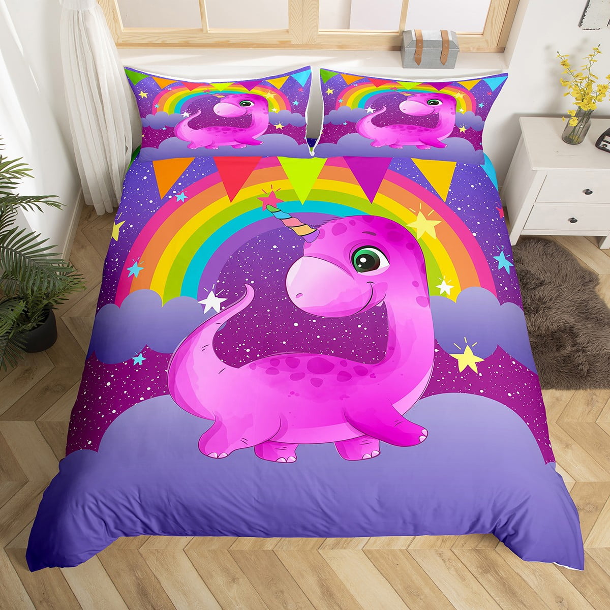 Kids Dinosaur Bed Sets with 2 Pillowcases King Girls Duvet Cover Kids ...