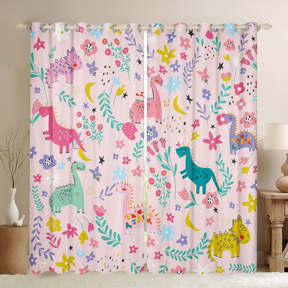 Dinosaur Curtains & Drapes Cartoon Animal Print Curtains Kawaii Animal ...