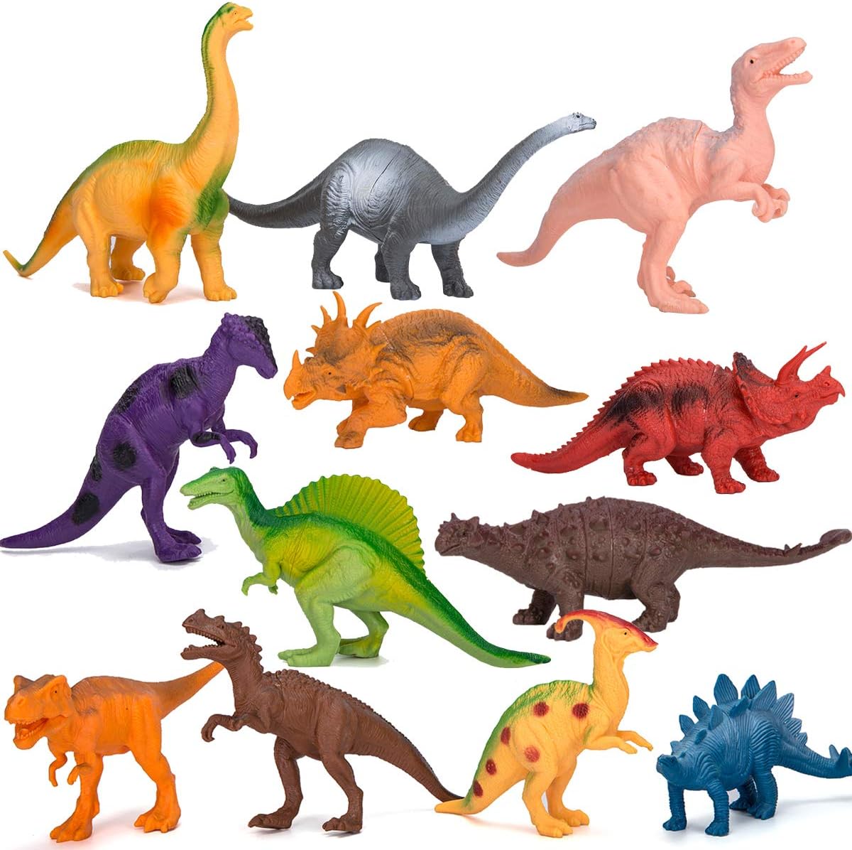 Kids Dinosaur Figures Toys, 7 Inch 12 Pack Jumbo Plastic Dinosaur ...