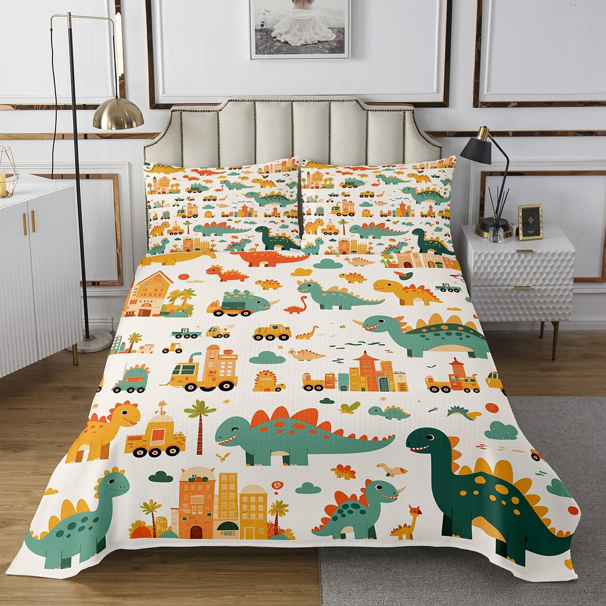 Kids Dinosaur Quilt Set King Cute Cartoon Dinosaur Bedspread for Boys ...