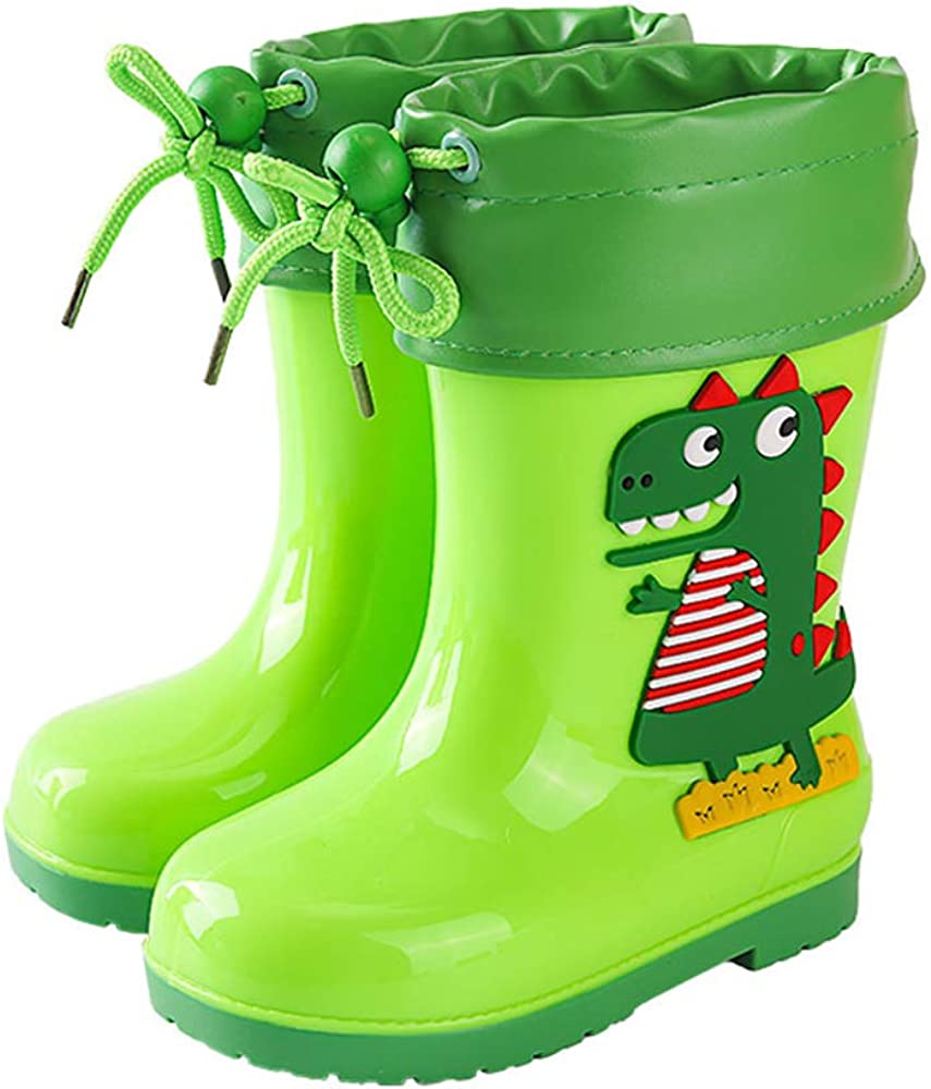 Kids Dinosaur Rain Boots Boys Girls Wellington Boots Non-Slip Cozy ...