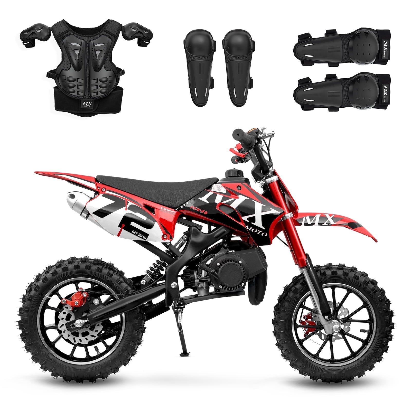 Kids Dirt Bike 49cc Gas Powered - 2-Stroke Off-Road Motorcycle for Ages 13+, 24 MPH Max Speed ...