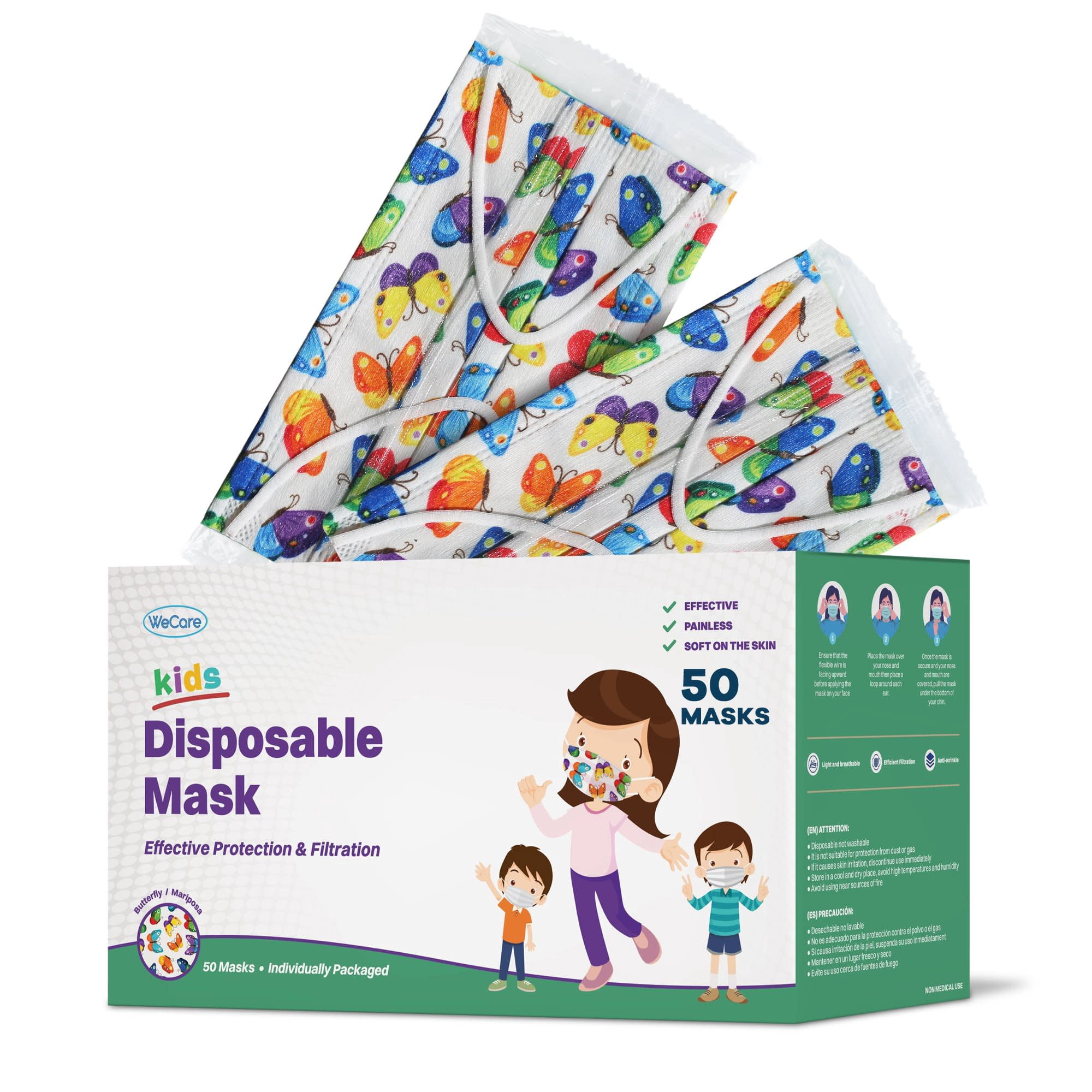 Kids Disposable Face Mask, 3-Ply with Ear Loop (50 Individually Wrapped ...