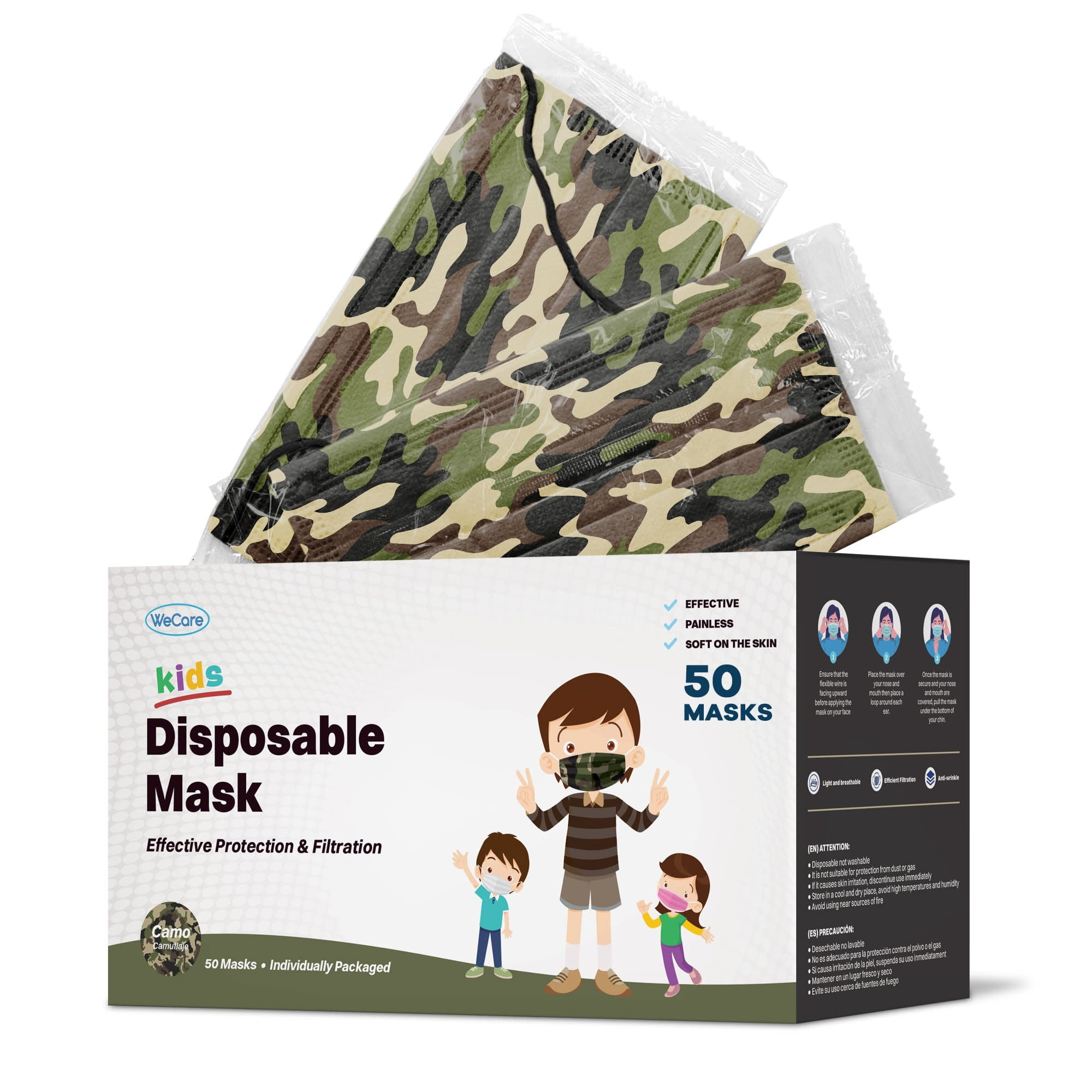 Kids Disposable Face Mask, 3-Ply with Ear Loop (50 Individually Wrapped ...