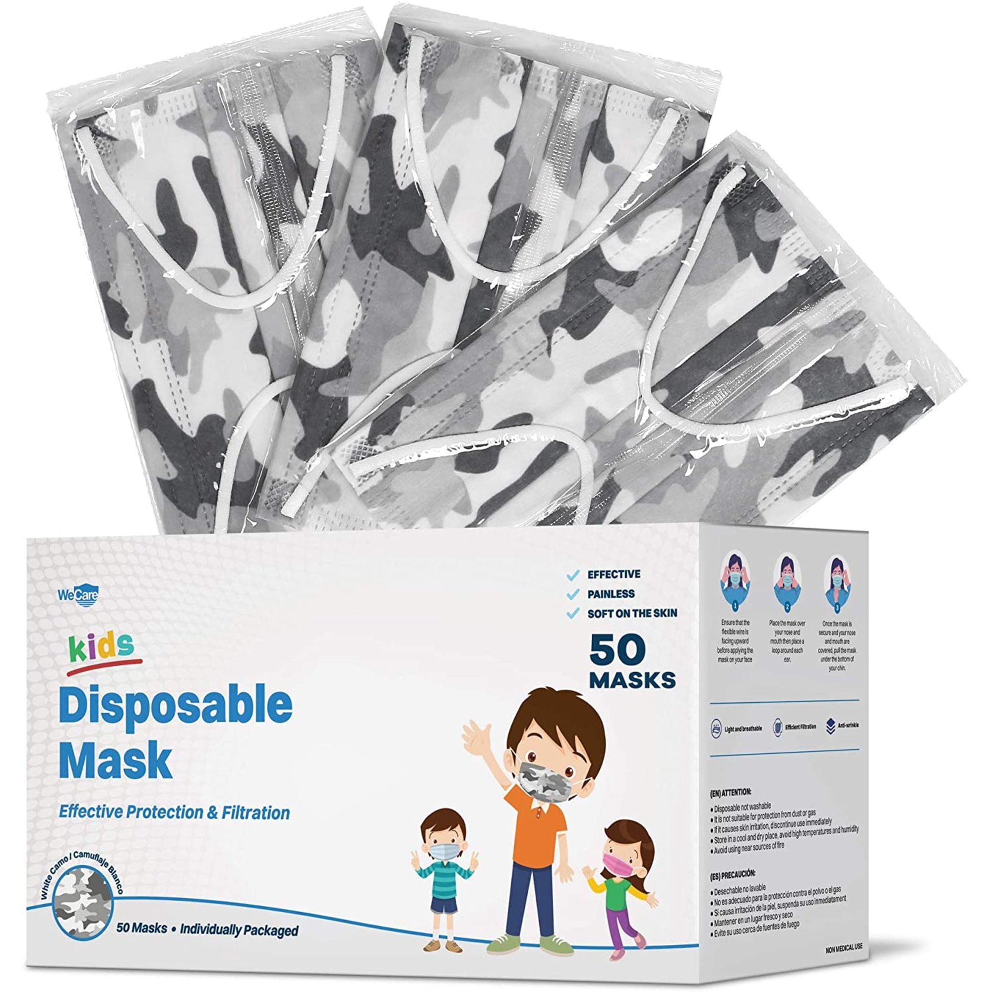 Kids Disposable Face Mask, 3-Ply with Ear Loop (50 Individually Wrapped ...