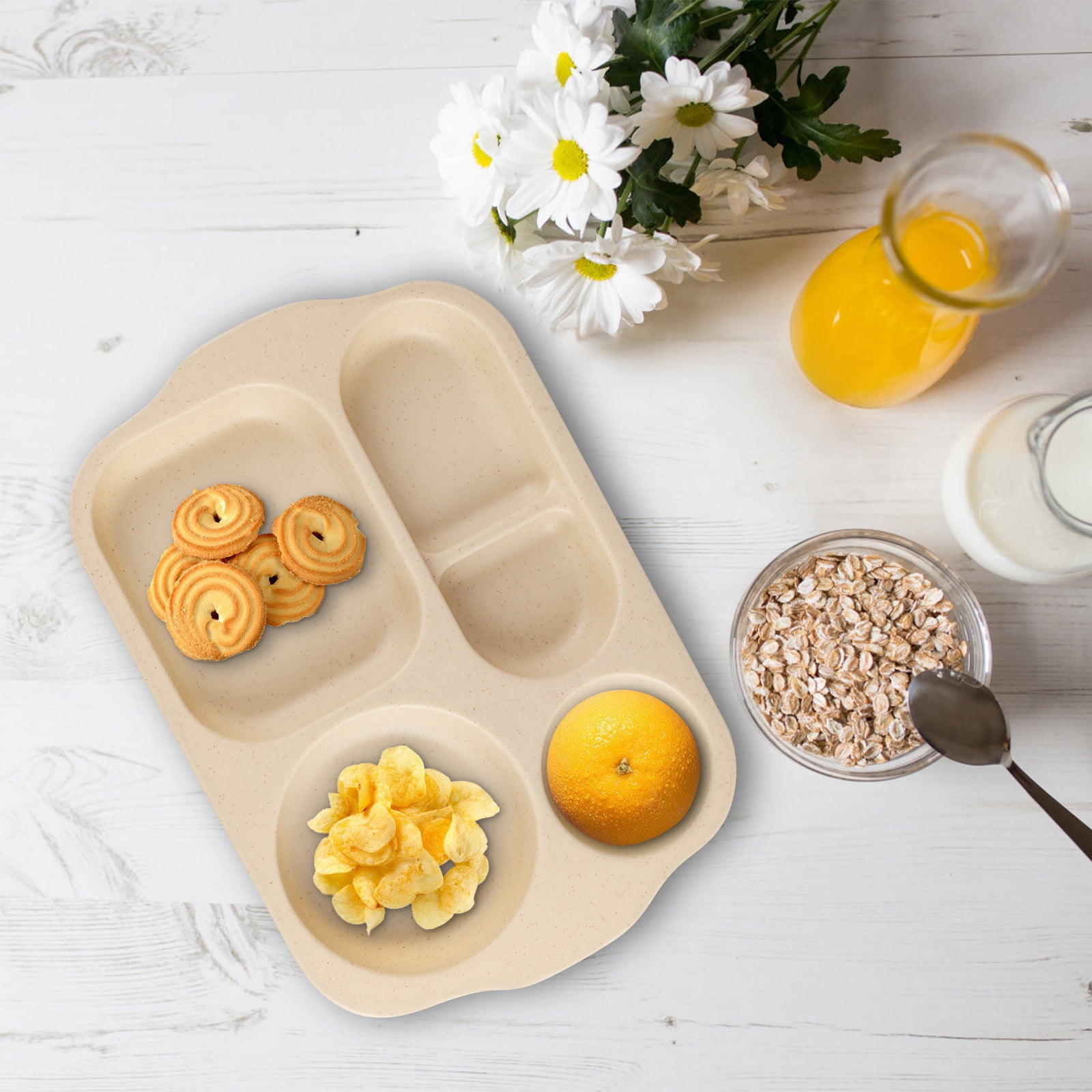 Kids Divided Plates, Wheat Straw Meal Trays, 5 Compartment Student ...