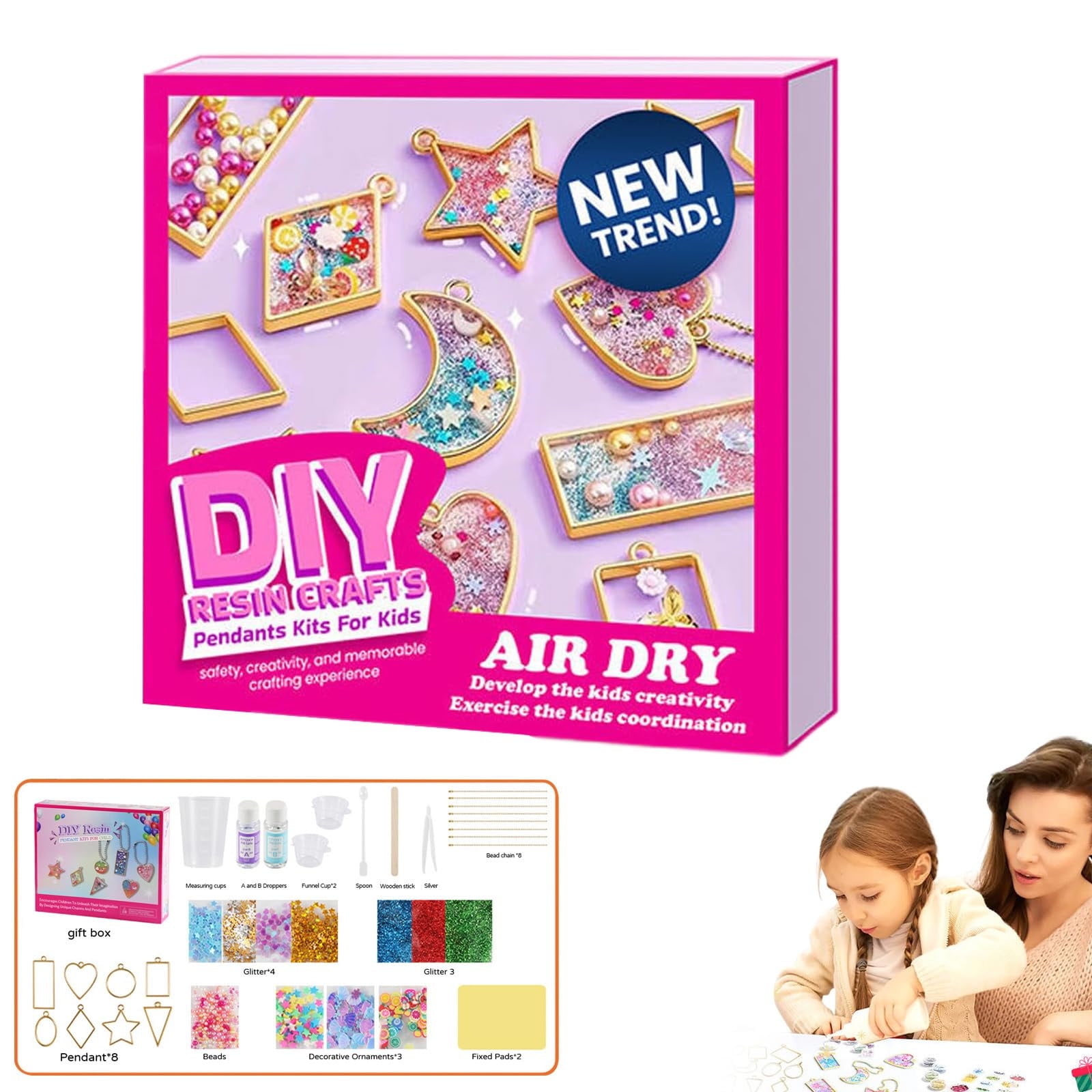 Kids Diy Resin Pendant Craft Kit, Creative Art Project For Children ...