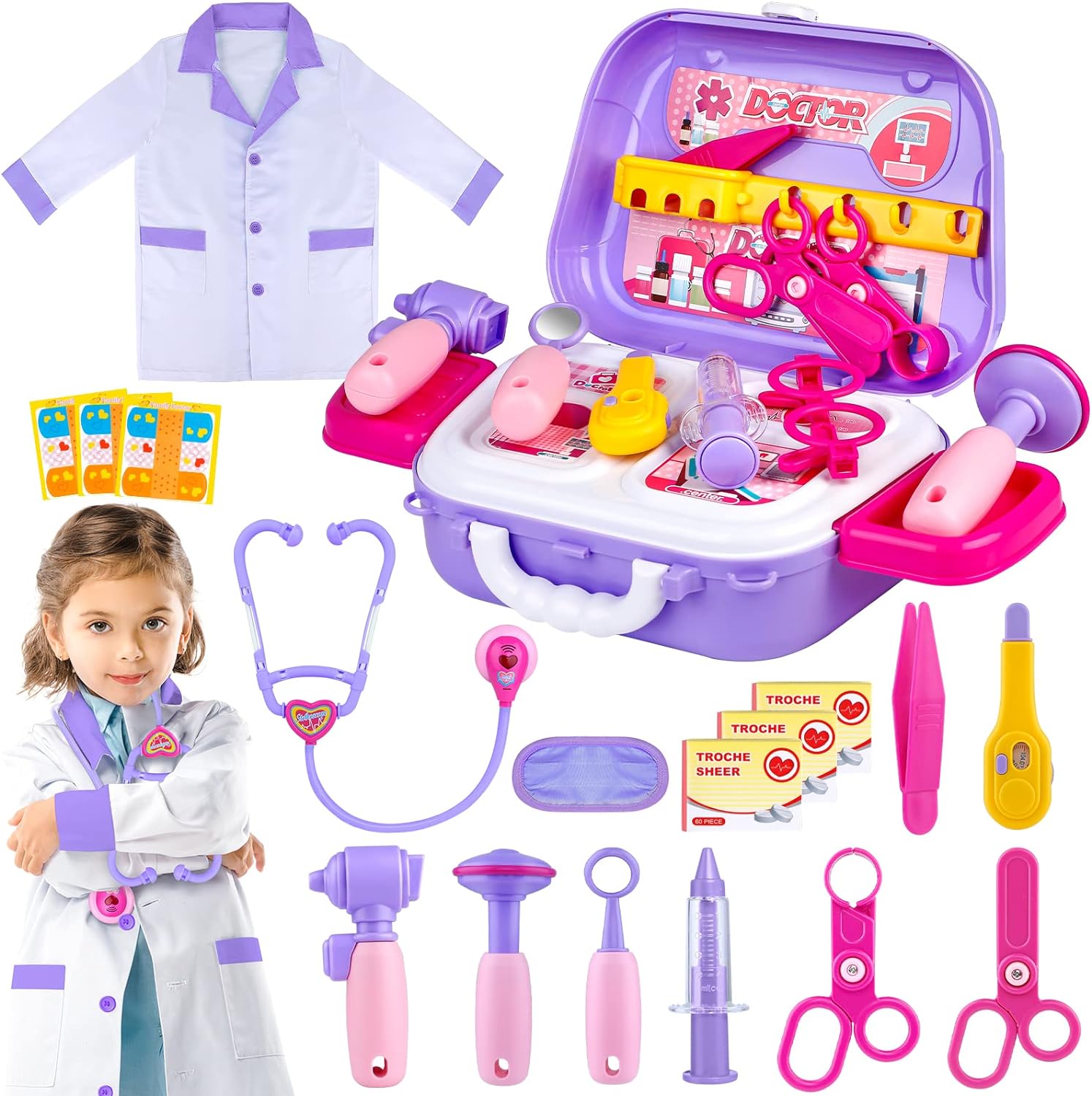 Kids Doctor Kit for Girls and Boys , Purple Doctors kit for Kids 22 ...