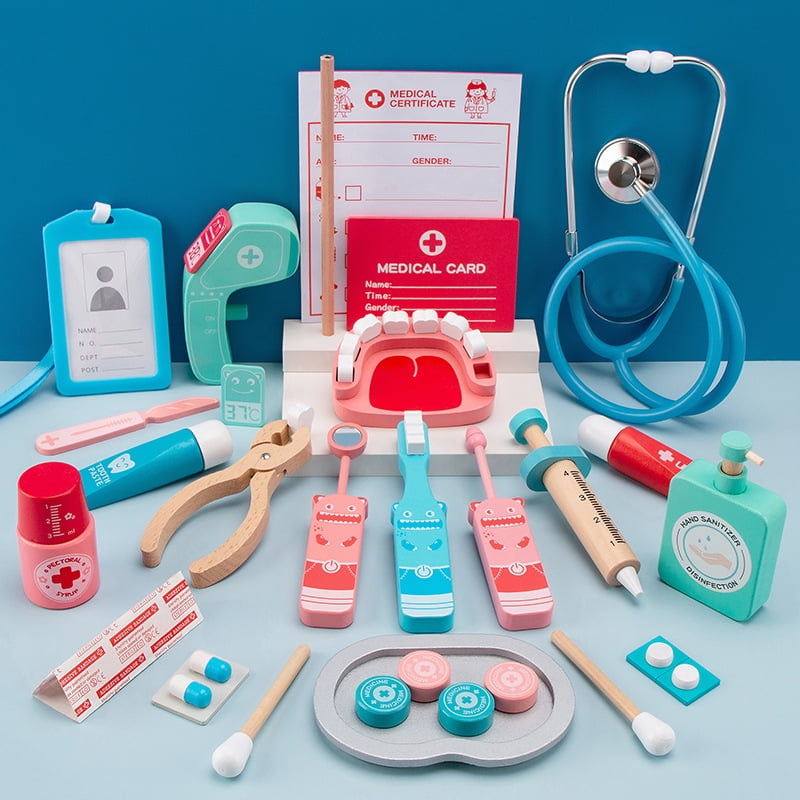 Kids Doctor Set, Wooden Doctor Kit for Toddlers, Pretend Play Medical ...