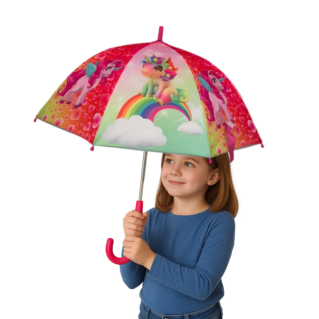 Kids' Dome Stick Sun Rain Protection Umbrella, Unicorn, 8 Fiberglass ...