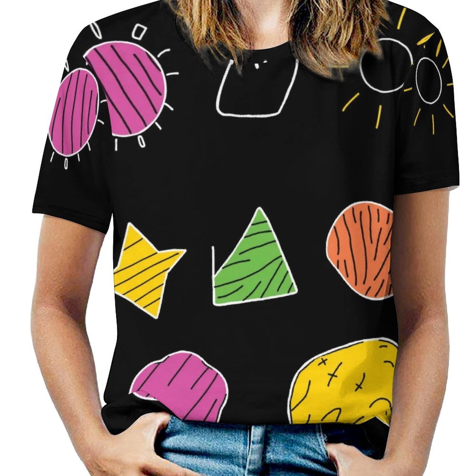 Kids Draw Shapes T Shirts Streetwear T-Shirt Female ShortSleeve Elegant ...