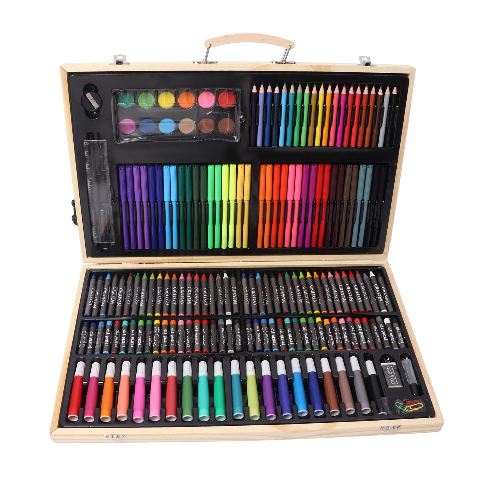 Kids Drawing Kit Wood Box Packed Assorted Bright Colors Multi Purpose ...