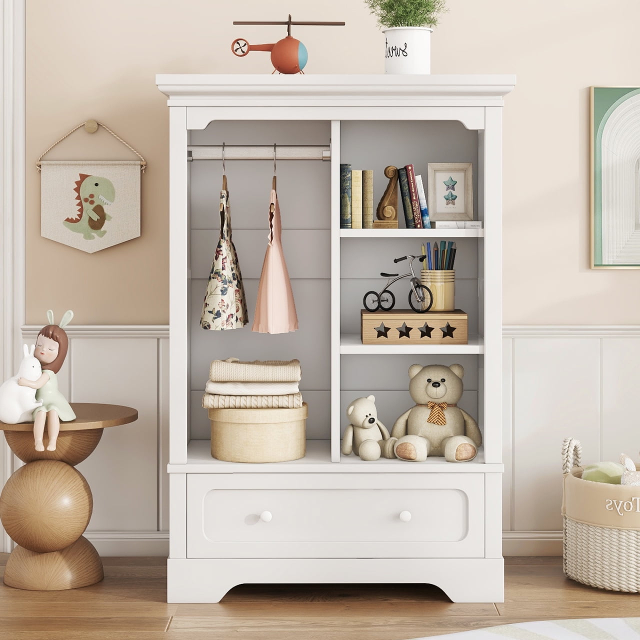 Kids Dress Up Storage, Kids Wardrobe Closet with 1 Pull-out Drawer ...