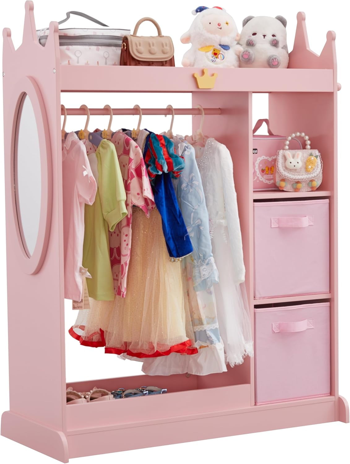Kids Dress up Storage with Mirror, 2 Storage Bins & Cloth Hanger, Kids ...