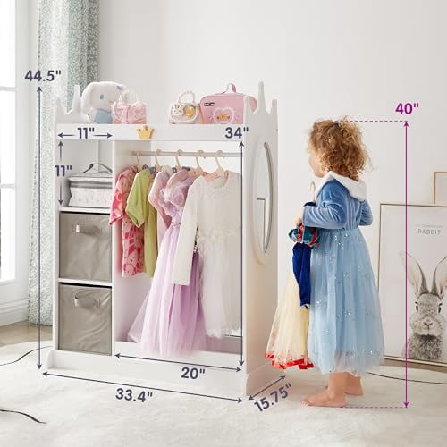 Kids Dress up Storage with Mirror, 2 Storage Bins & Cloth Hanger, Kids ...