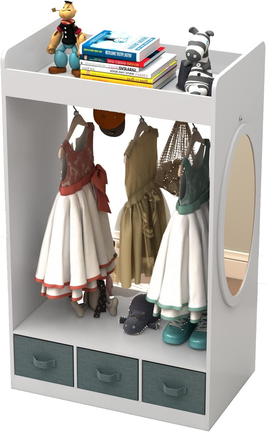 Kids Dress up Storage with Mirror and Storage Bin,Kids Play Armoire ...