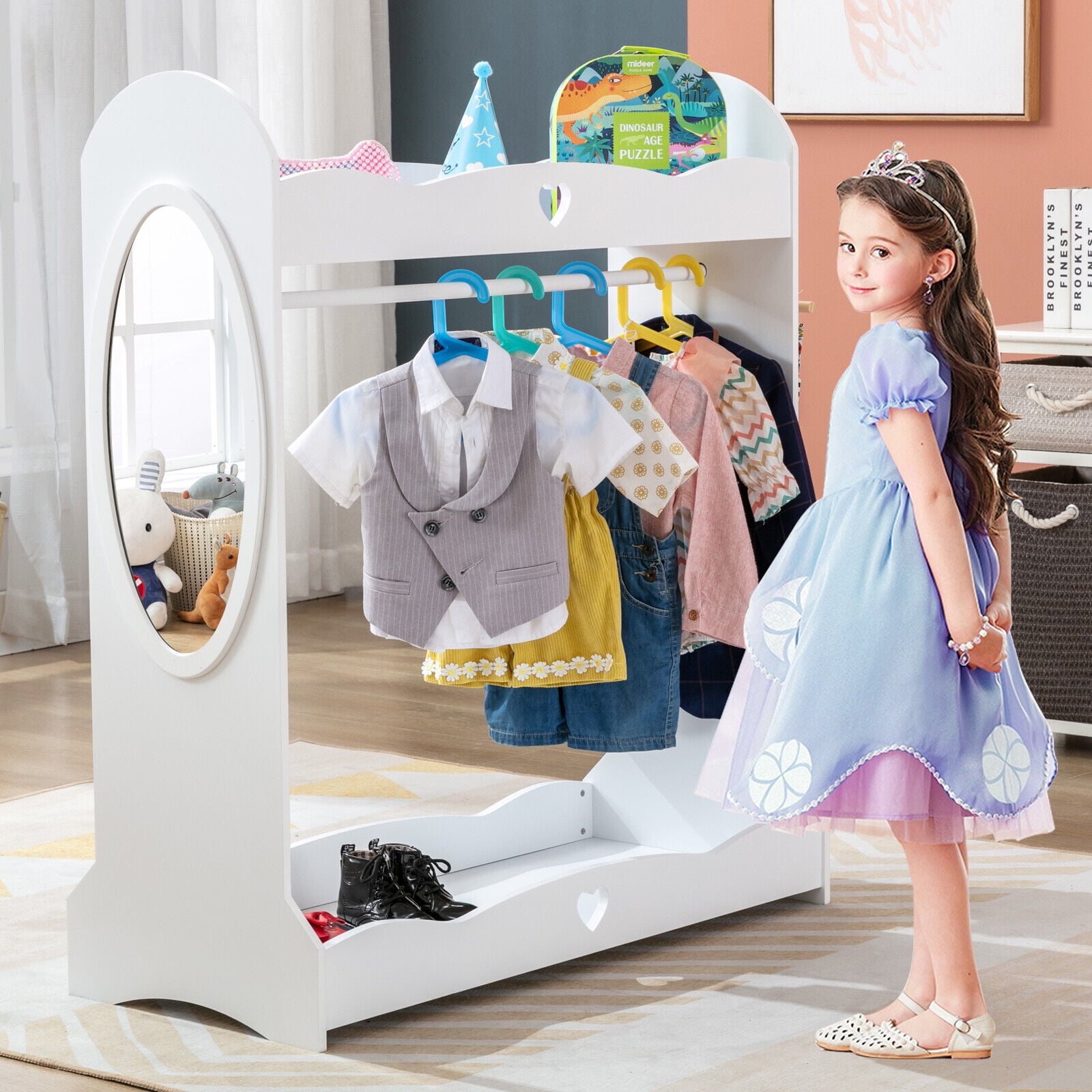 Kids Dress Up Storage Girls Armoire Bedroom Closet with Mirror, Side ...