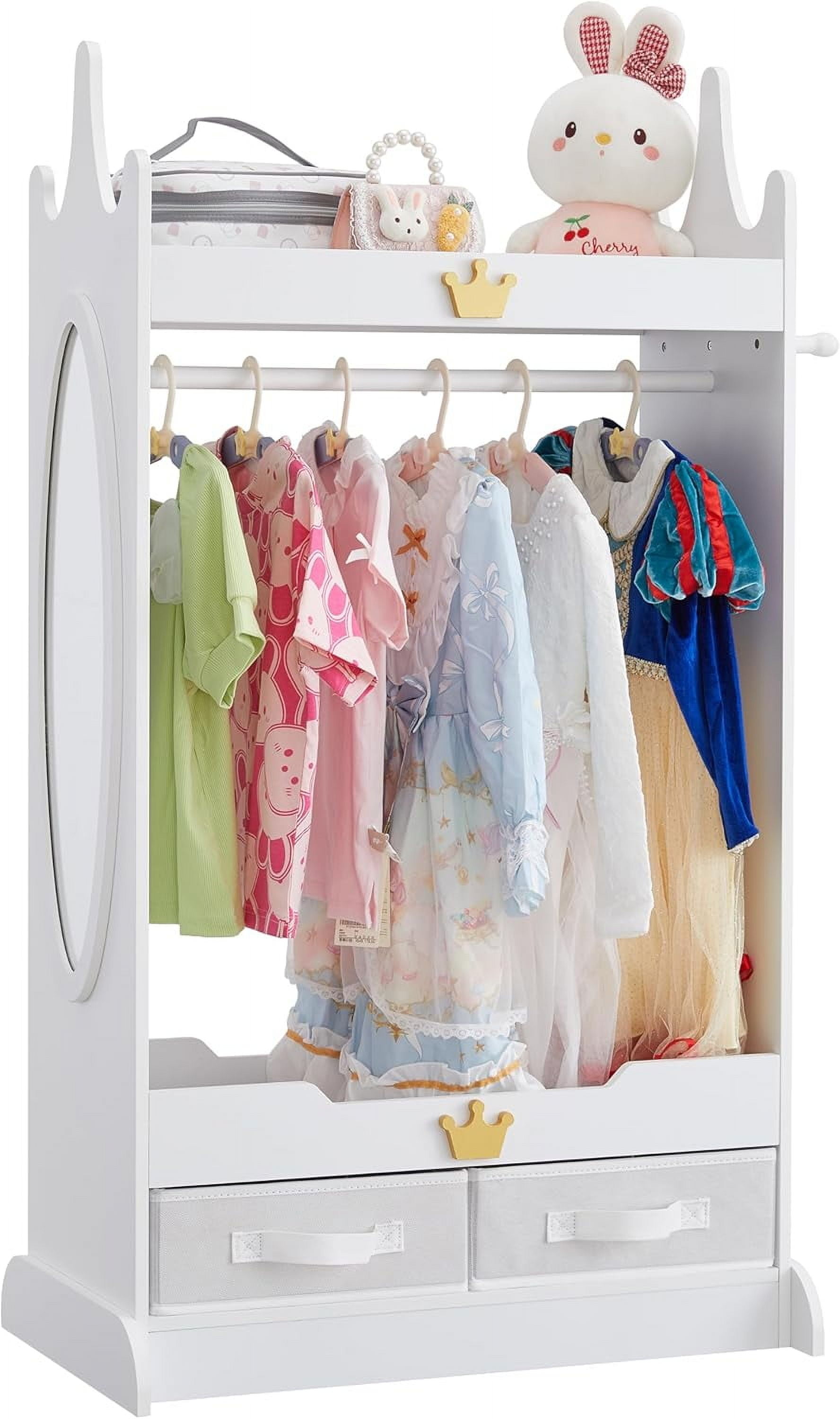 Kids Dress Up Storage with Mirror, Kids Armoire with Non-Woven Drawers ...