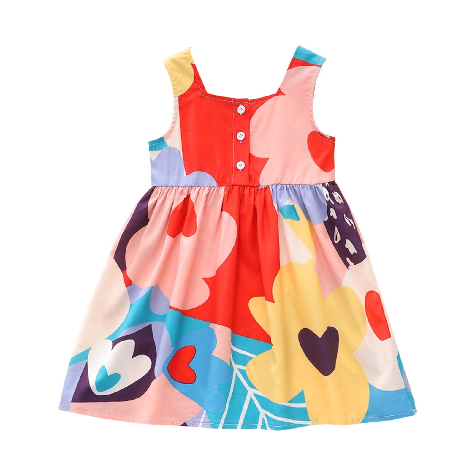 Kids Dresses Geometric Color Block Button Up Sleeveless Dress Casual ...