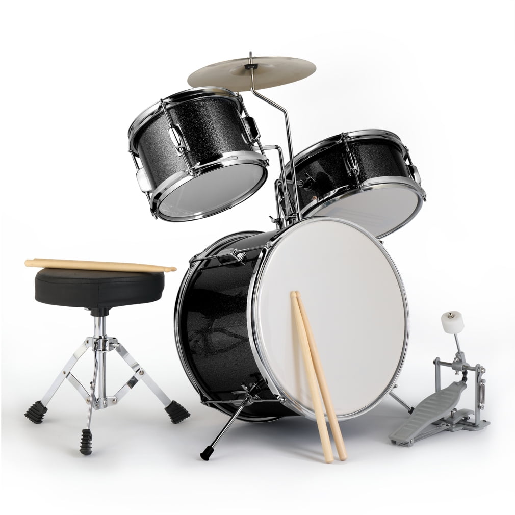 Kids Drum Set, 3-Pieces Junior Beginner Drum Kit with Adjustable Throne ...