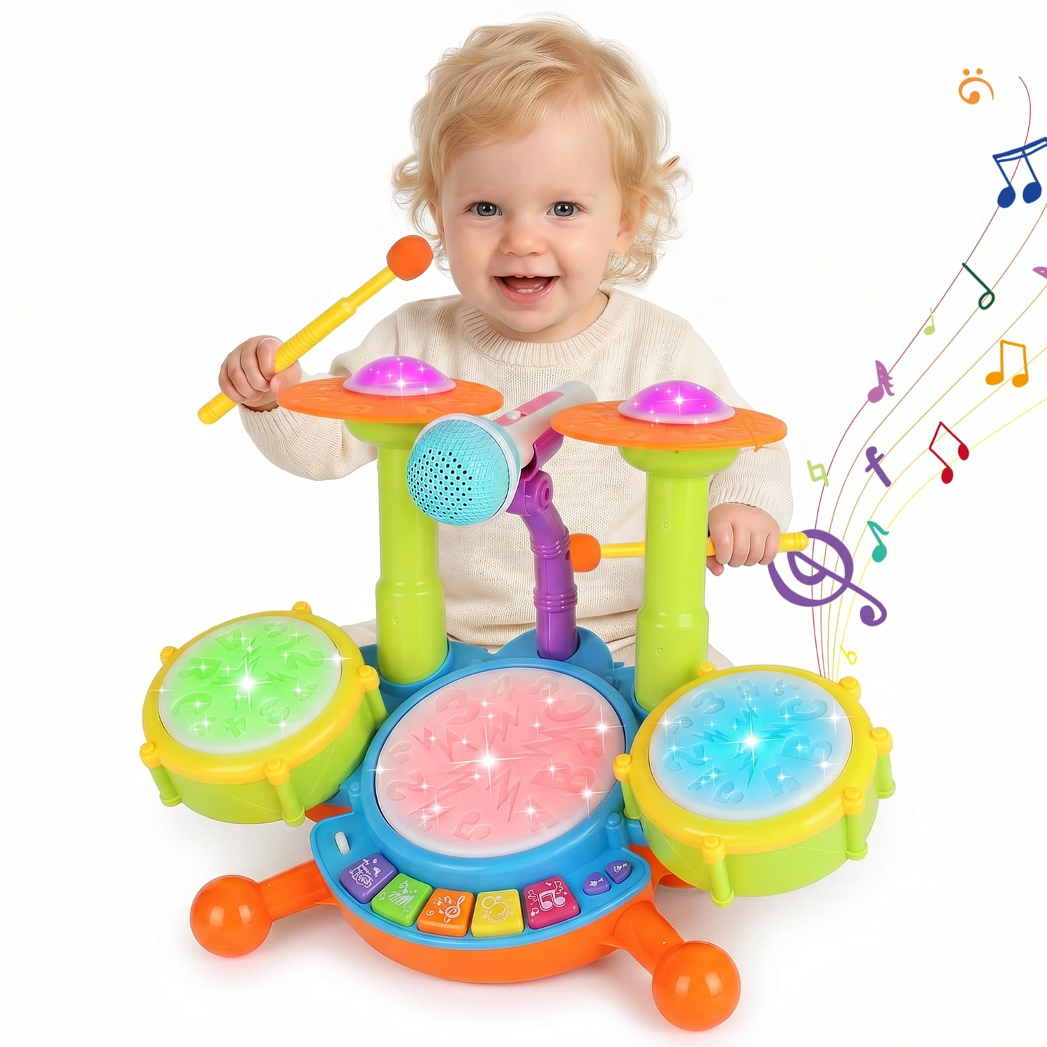 OROLIVING Kids Drum Set, Musical Toys for Toddlers 1-3, Educational ...