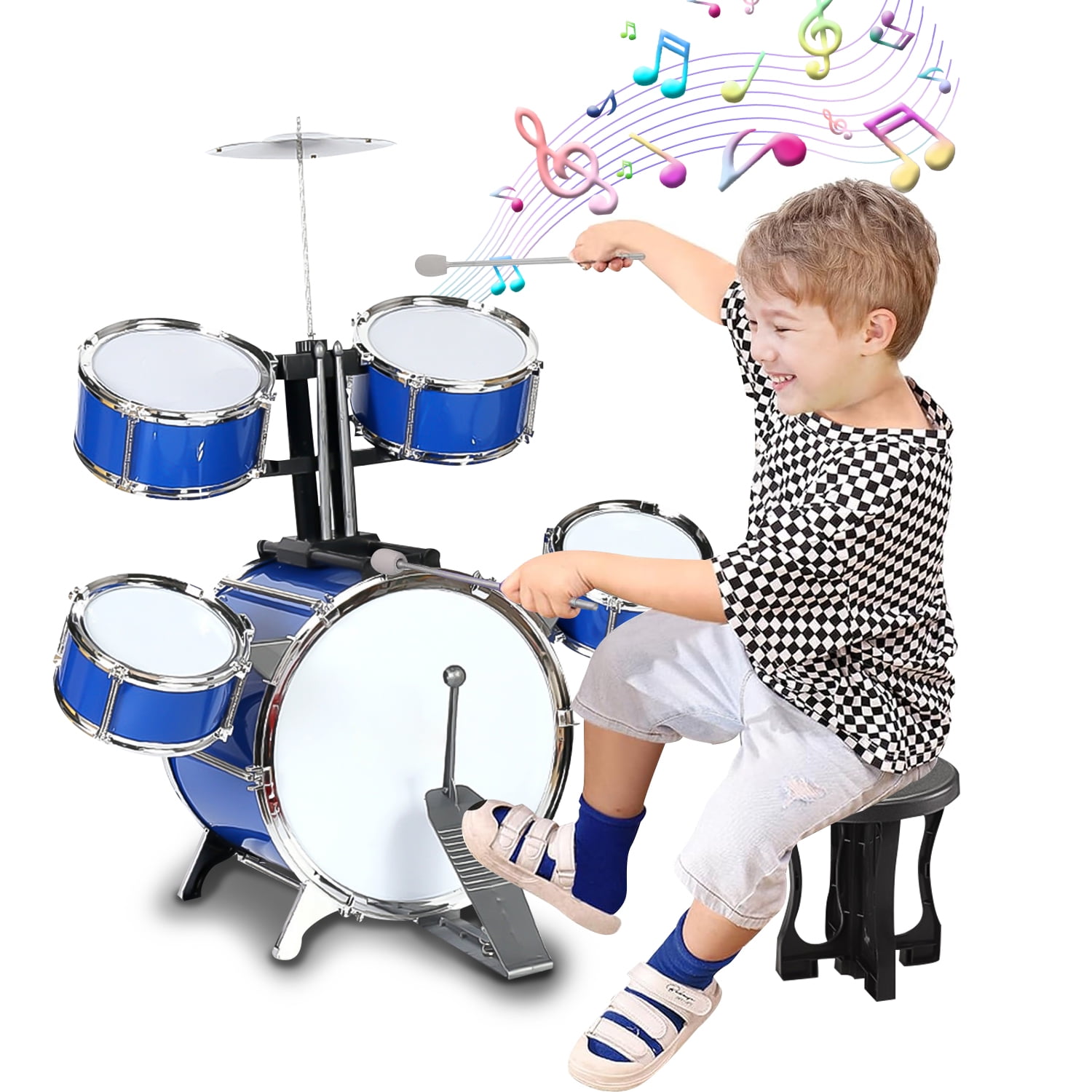 Kids Drum Set for 3-7 Year Old, Jazz Rock Drum Toddler Toy, Musical ...