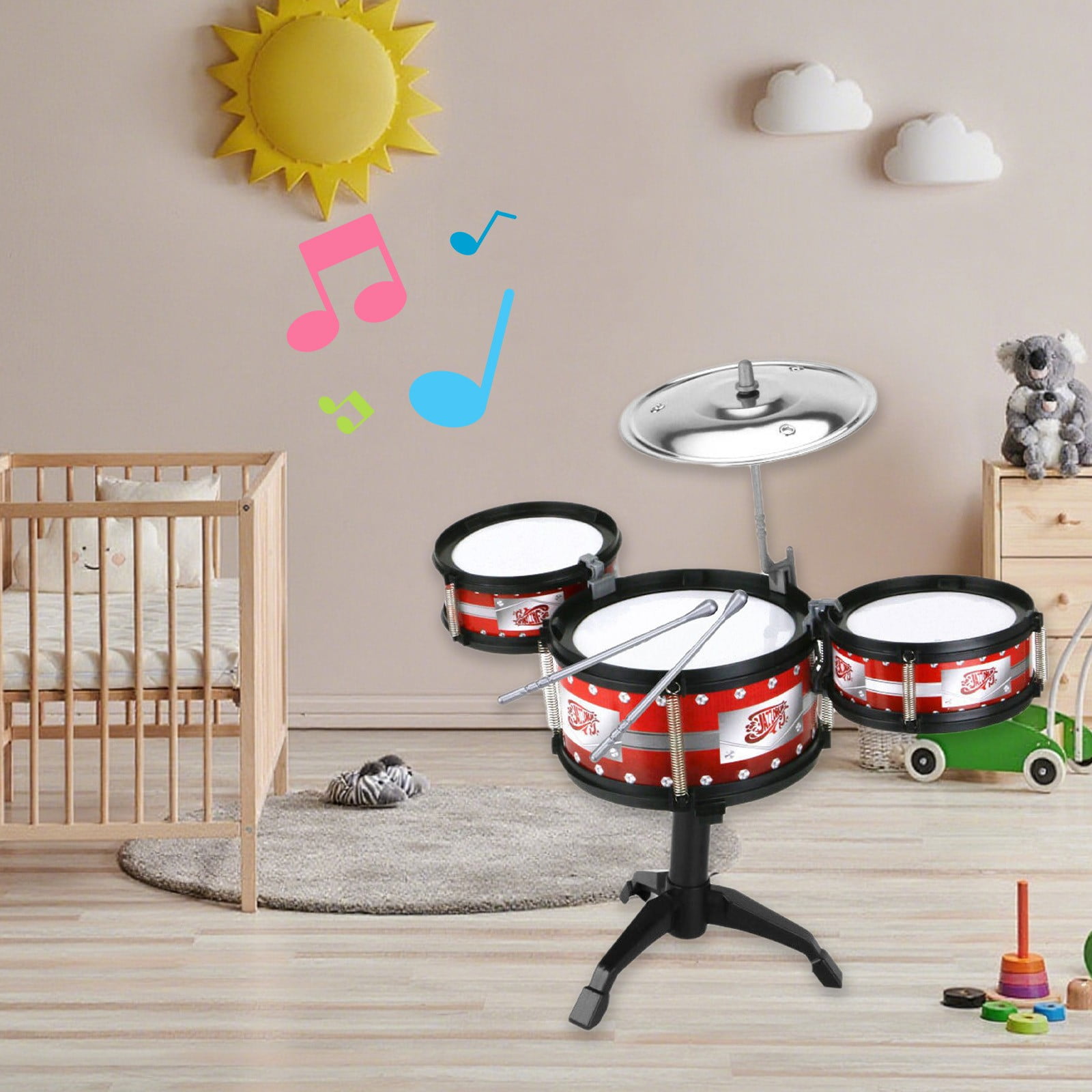 Kids Drum Set with Cymbal and Stand Musical Instrument Toy for ...