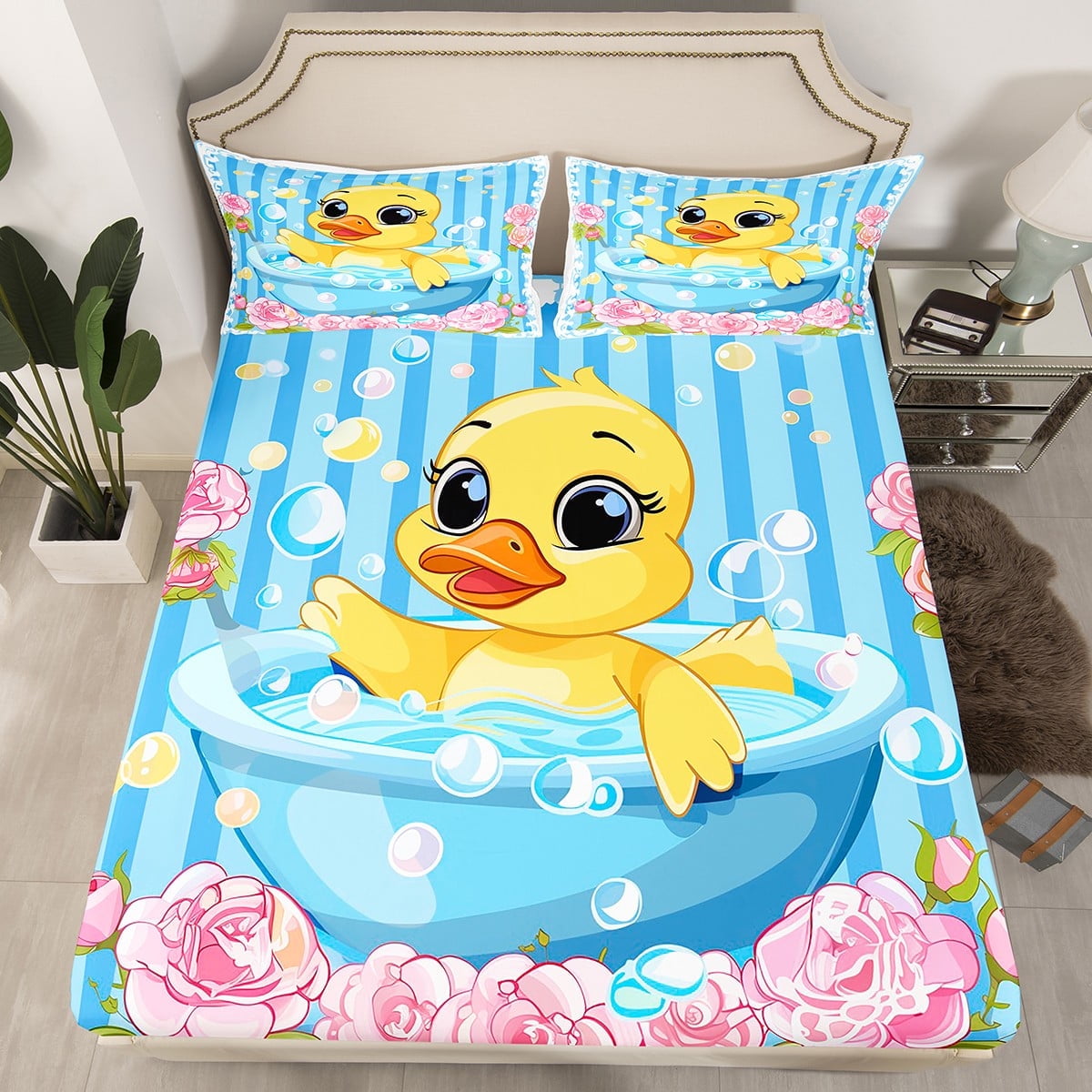 Duck Bedding Full Size Pink Rose Floral Flower Bed Sheets,Duck in ...