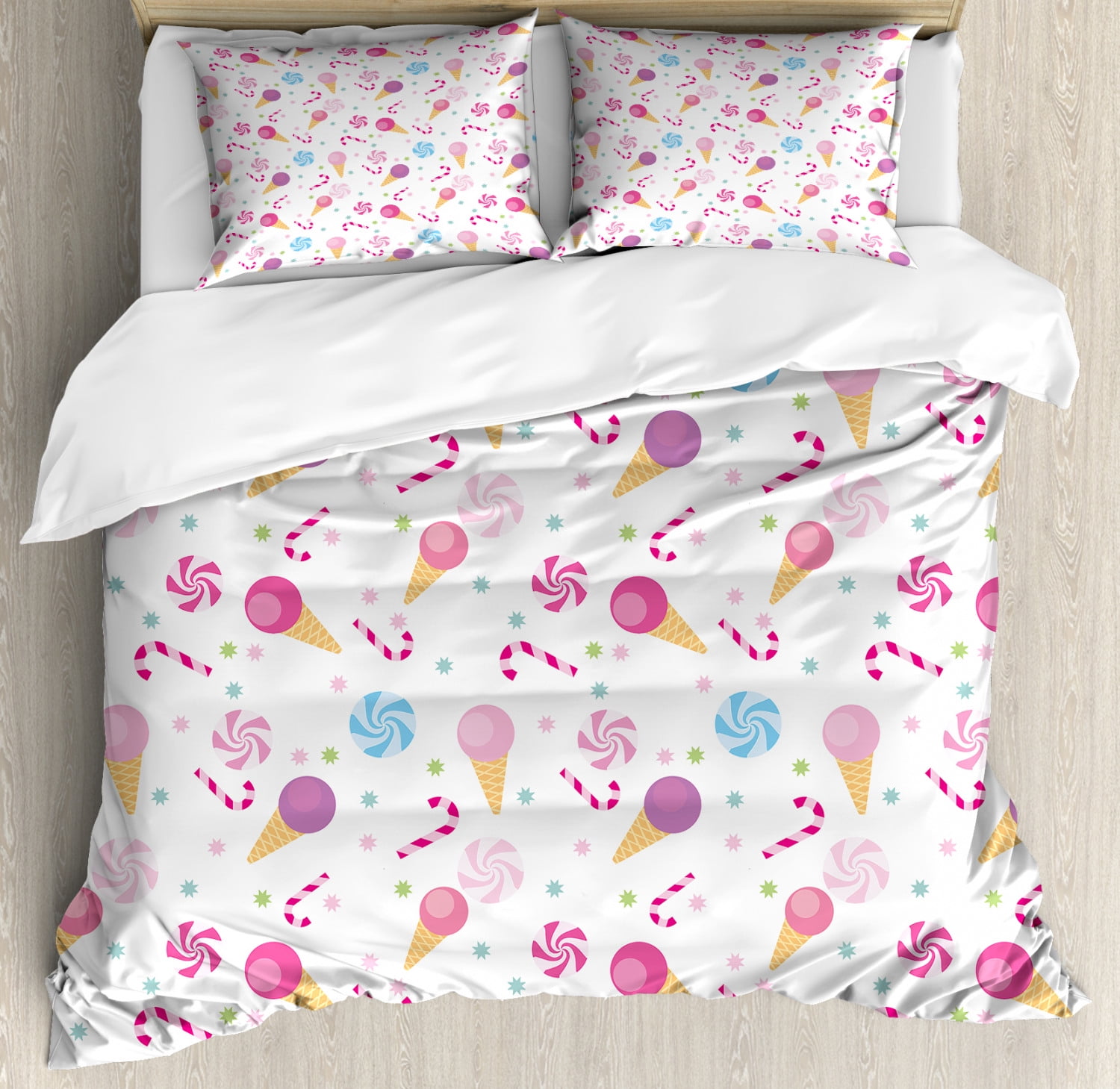 Kids Duvet Cover Set Queen Size, Sweets Pattern with Ice Cream Cones ...