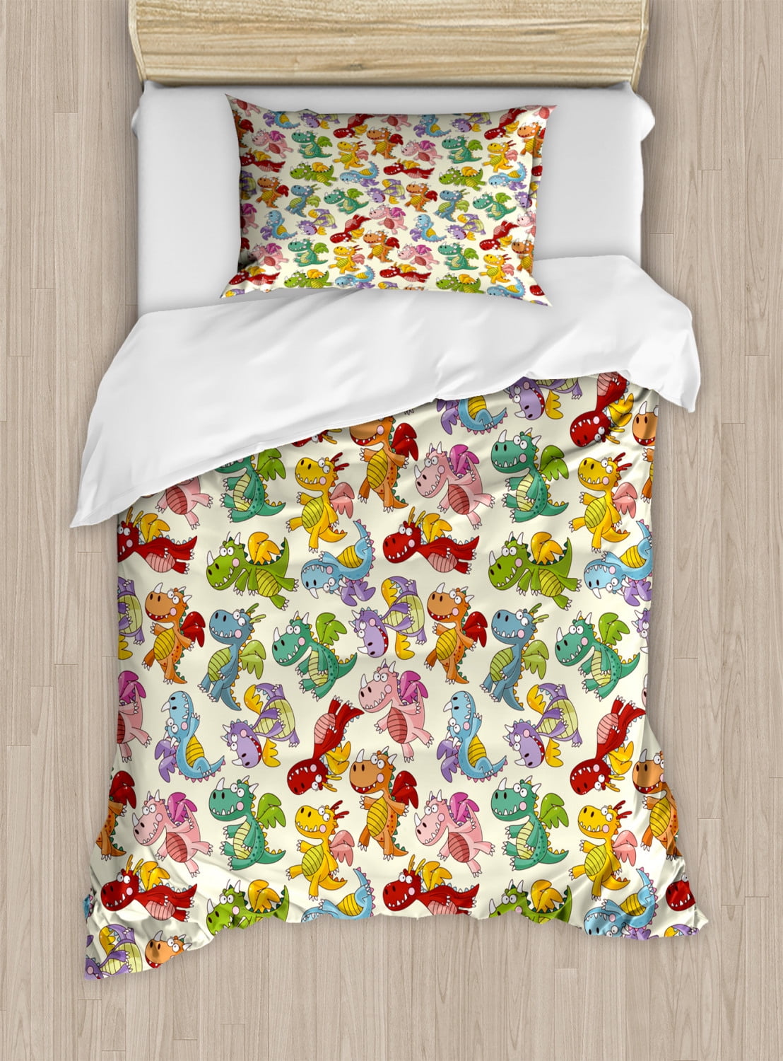 Kids Duvet Cover Set Twin Size, Cartoon Fire Dragons Silly Expressions ...