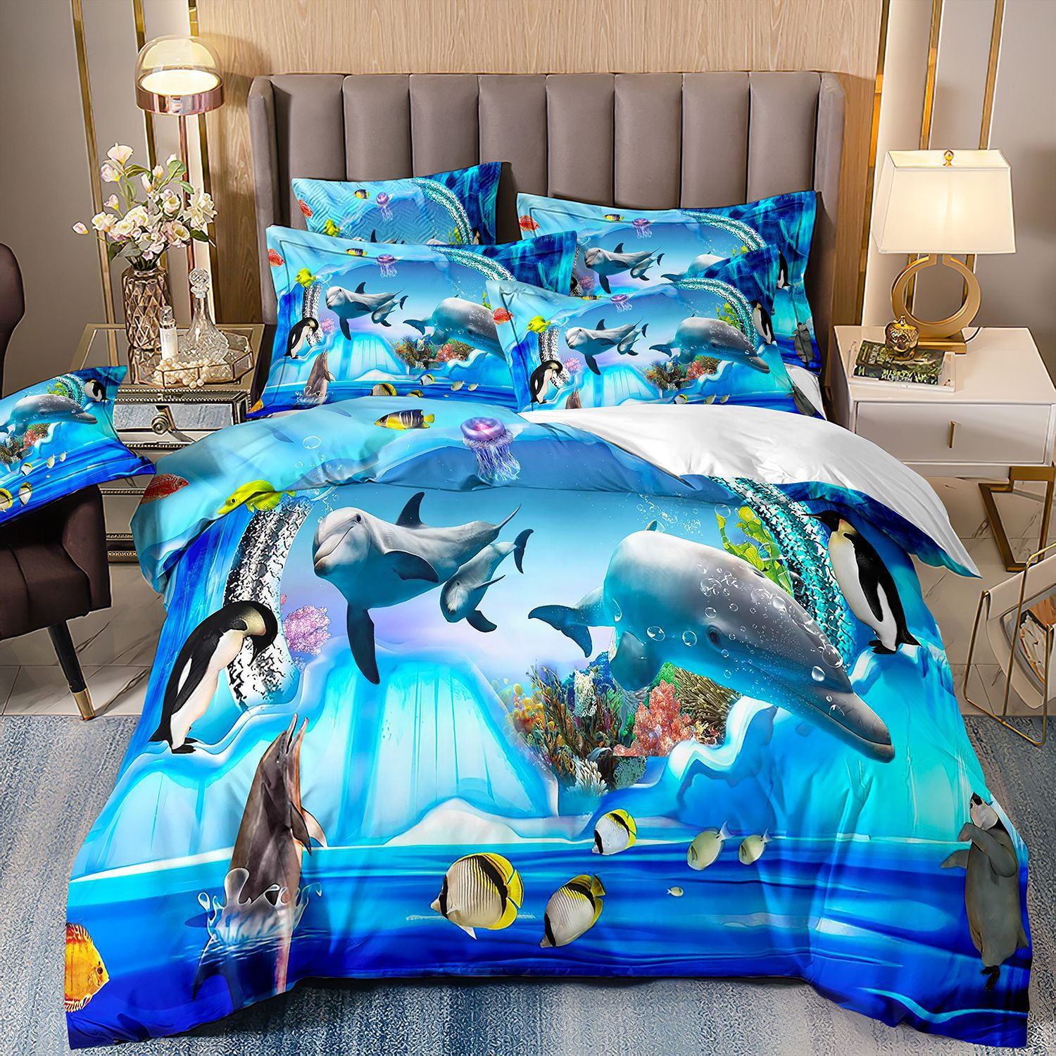 Kids Duvet Cover Twin Full Queen King Dolphin Bedding Set Ocean Animal ...