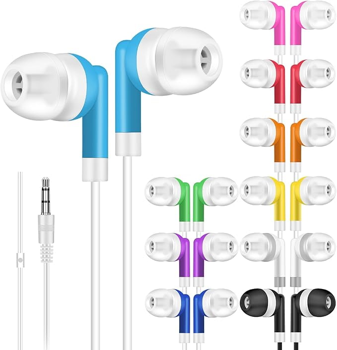 Kids Earbud Bulk Headphones 50 Pack Multi Colored, Individually Bagged ...