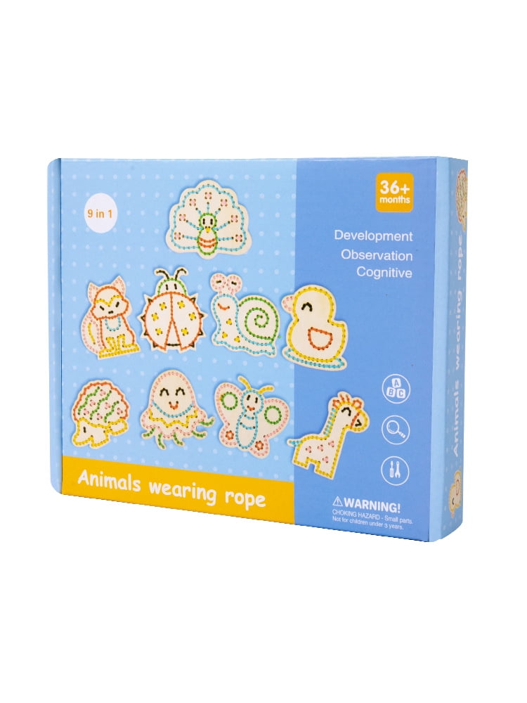 Kids Early Learning DIY Craft Kit Wooden Animal Lacing & Embroidery Toy ...