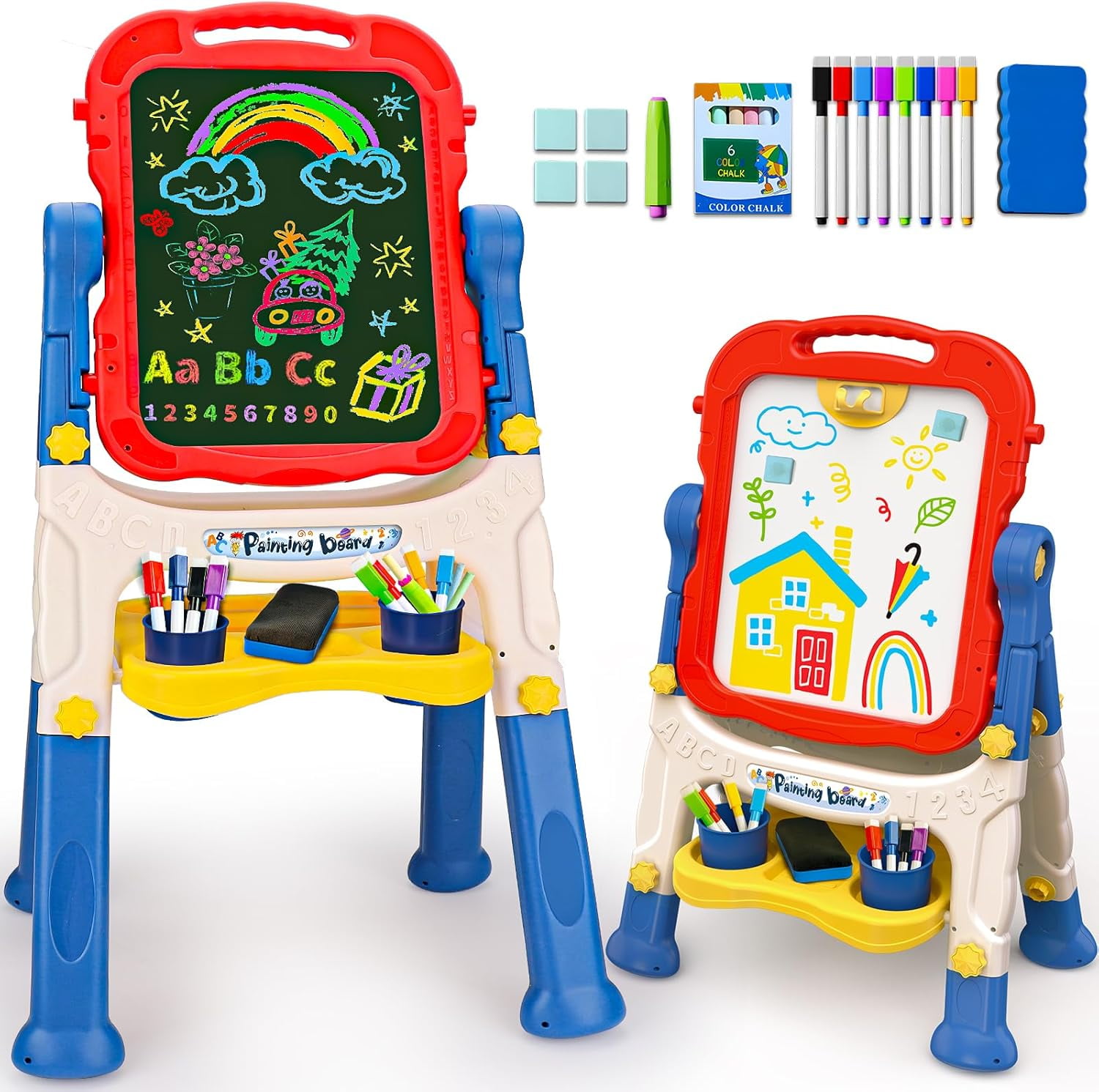 Kids Easel for Toddlers Age 2-4 Art Magnetic White Board & Chalkboard ...