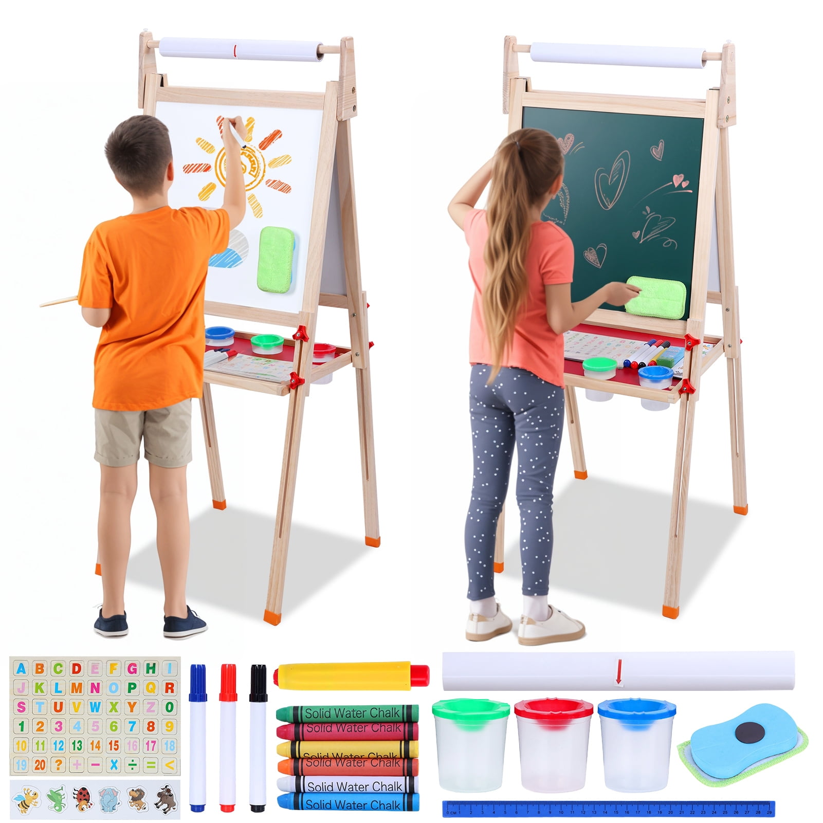 Kids Easel, Toddlers Art Easel, Wooden Kid Easel with Paper Roll ...