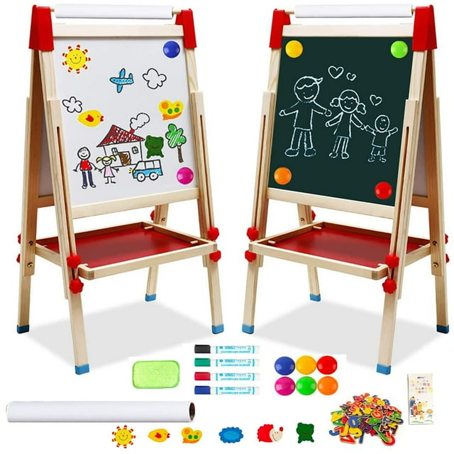 Ealing Easels for Kids with Paper Roll Double-Sided Standing Easel with ...