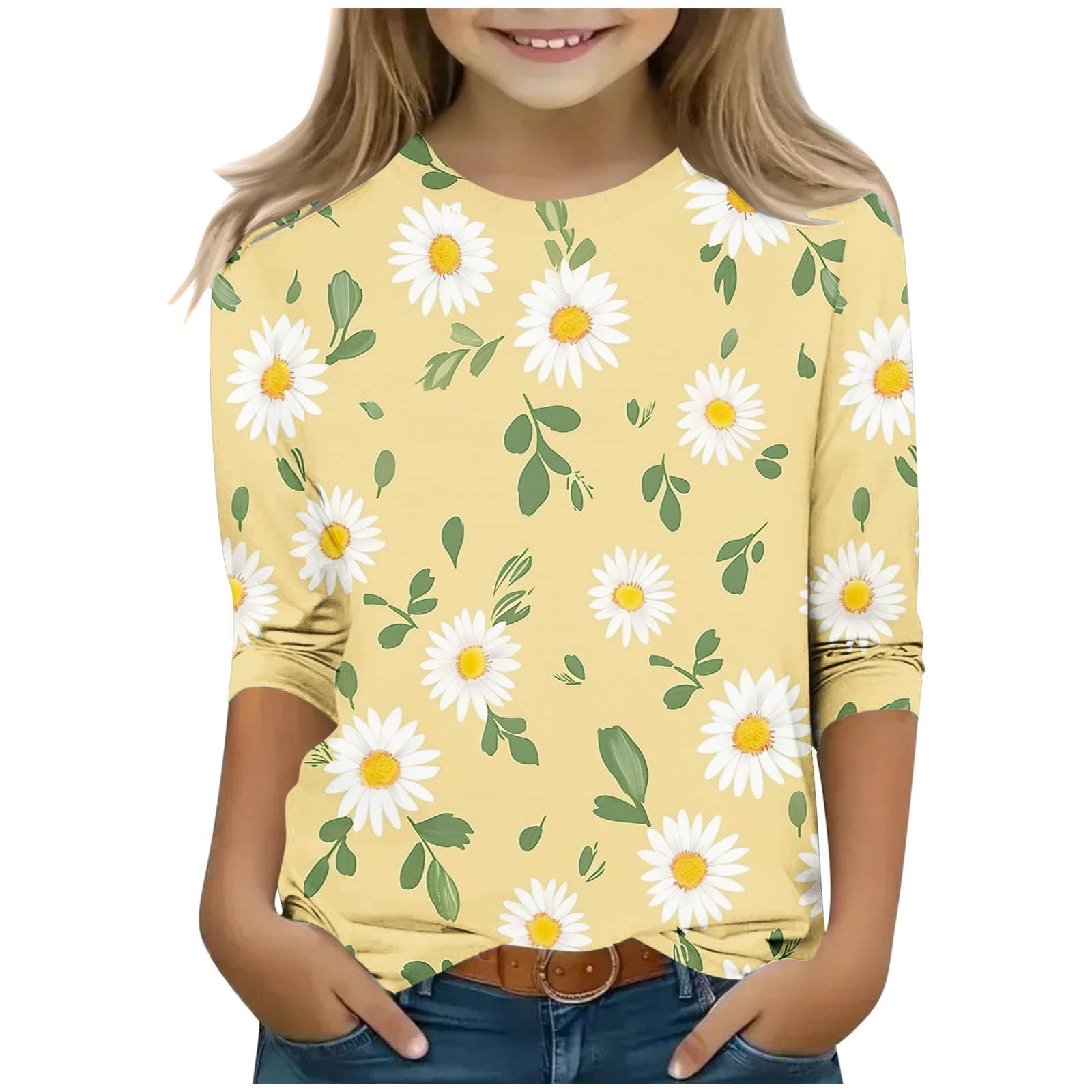 Kids Easter 3/4 Sleeve Shirt Shirts for Girl Kids Clover Shirt T-Shirts ...