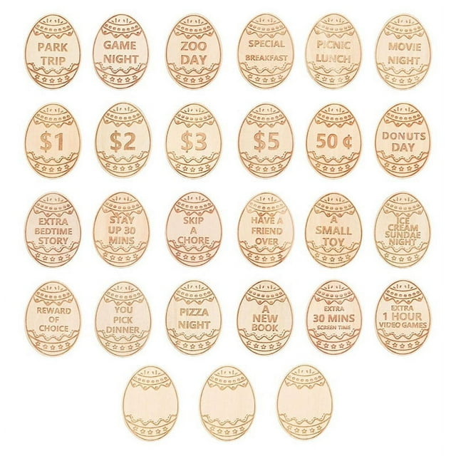 Kids Easter Egg Fillers- Wooden Easter Reward Tokens, Easter Prizes ...