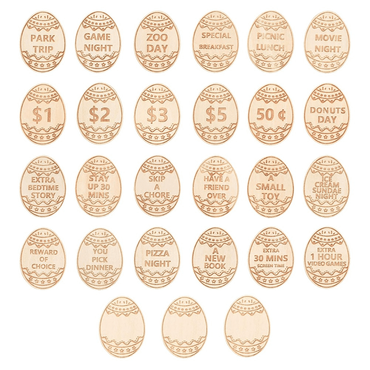 Kids Easter Egg Fillers- Wooden Reward Tokens, Prizes Stuffers Coins ...