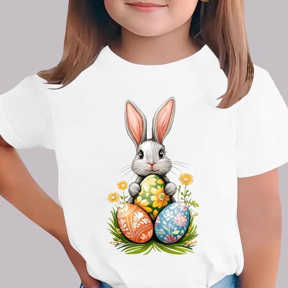 Kids Easter Shirt for Girls White Bunny Graphic Tee Kids Little Big Kid ...