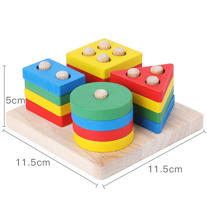 Kids Educational Early Learning Geometric Figure Pillar Block Wooden ...