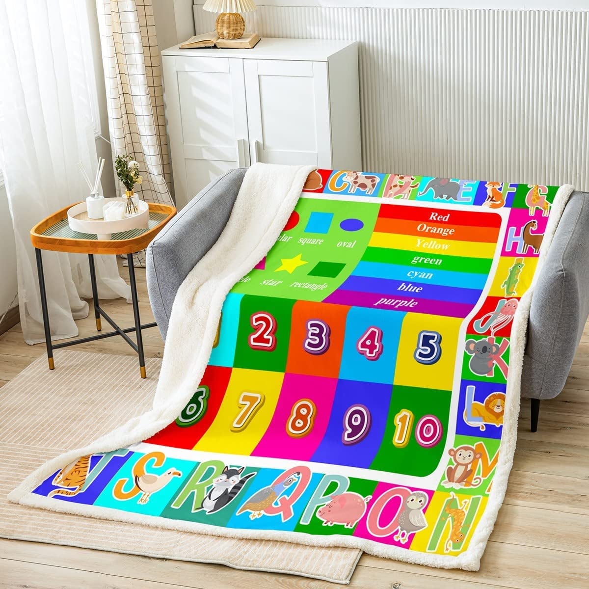 Kids Educational Throw Blanket Playtime Collection ABC, Numbers and ...