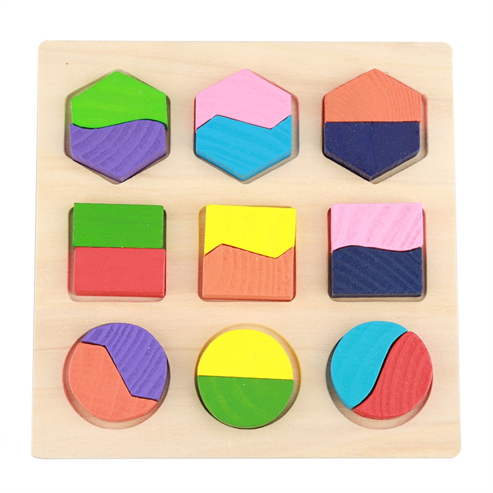 Kids Educational Wooden Toy Set Geometric Block Building Puzzle Baby ...