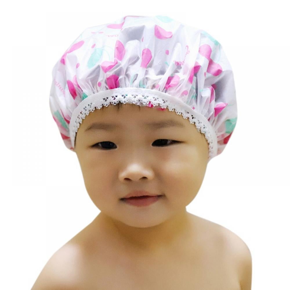 Kids Elastic Band Shower Caps, Adjustable Waterproof Washable Double ...