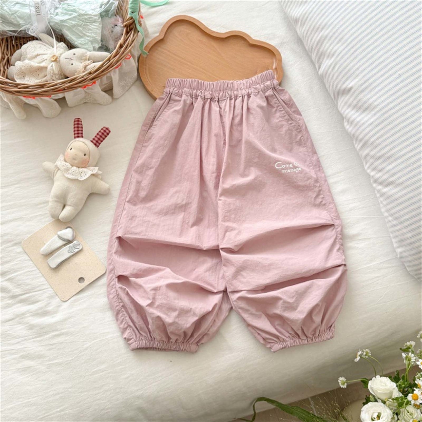 Kids Elastic Waist Slacks Pink Cargo Pants Summer Pants Clothes 4-5 ...