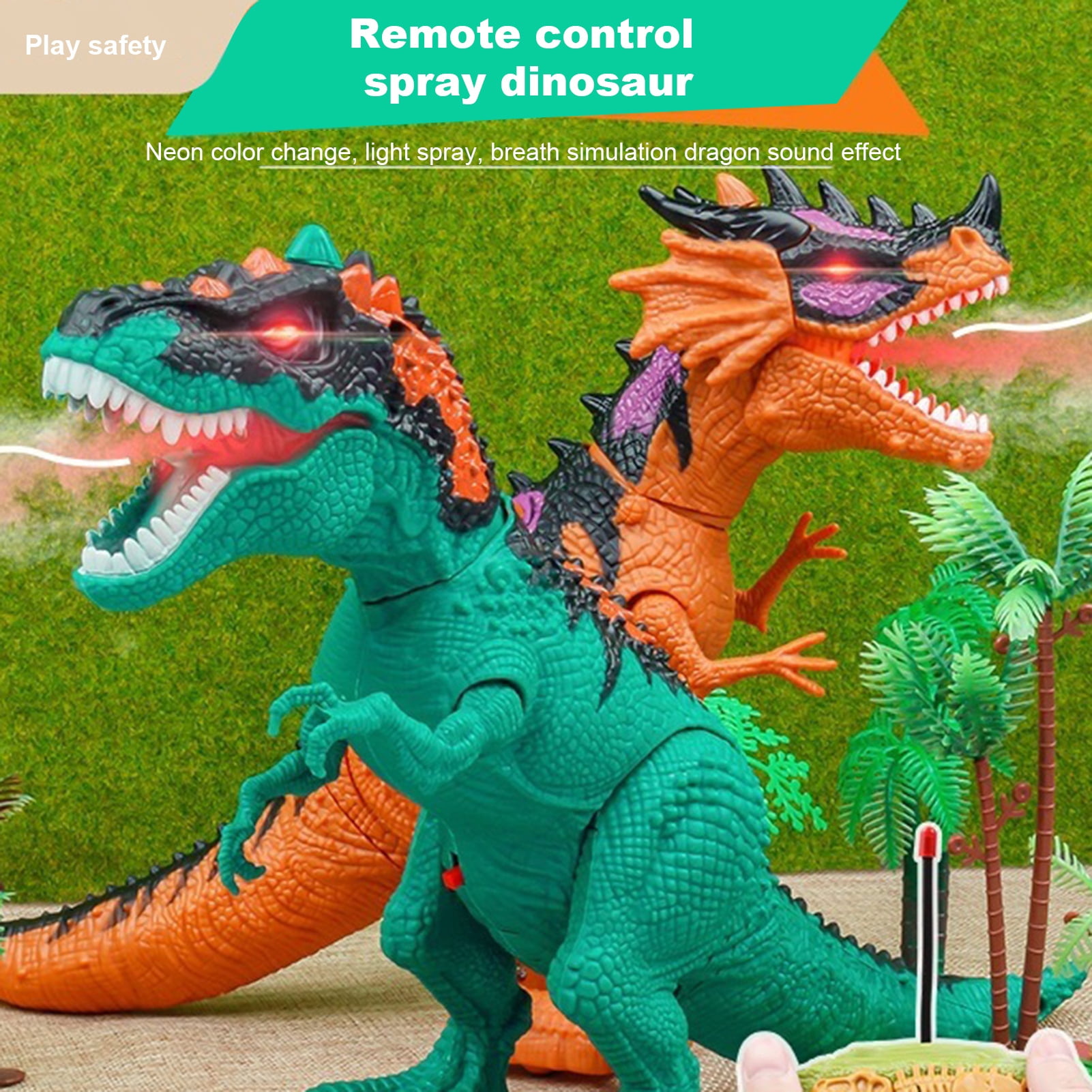 Kids Electric Dinosaur Toy Remote Control Roaring Spraying Light-Up ...