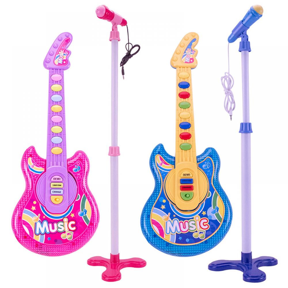 Kids Electric Guitar Toy Set with Mic, Pink, Music Simulation, Birthday ...