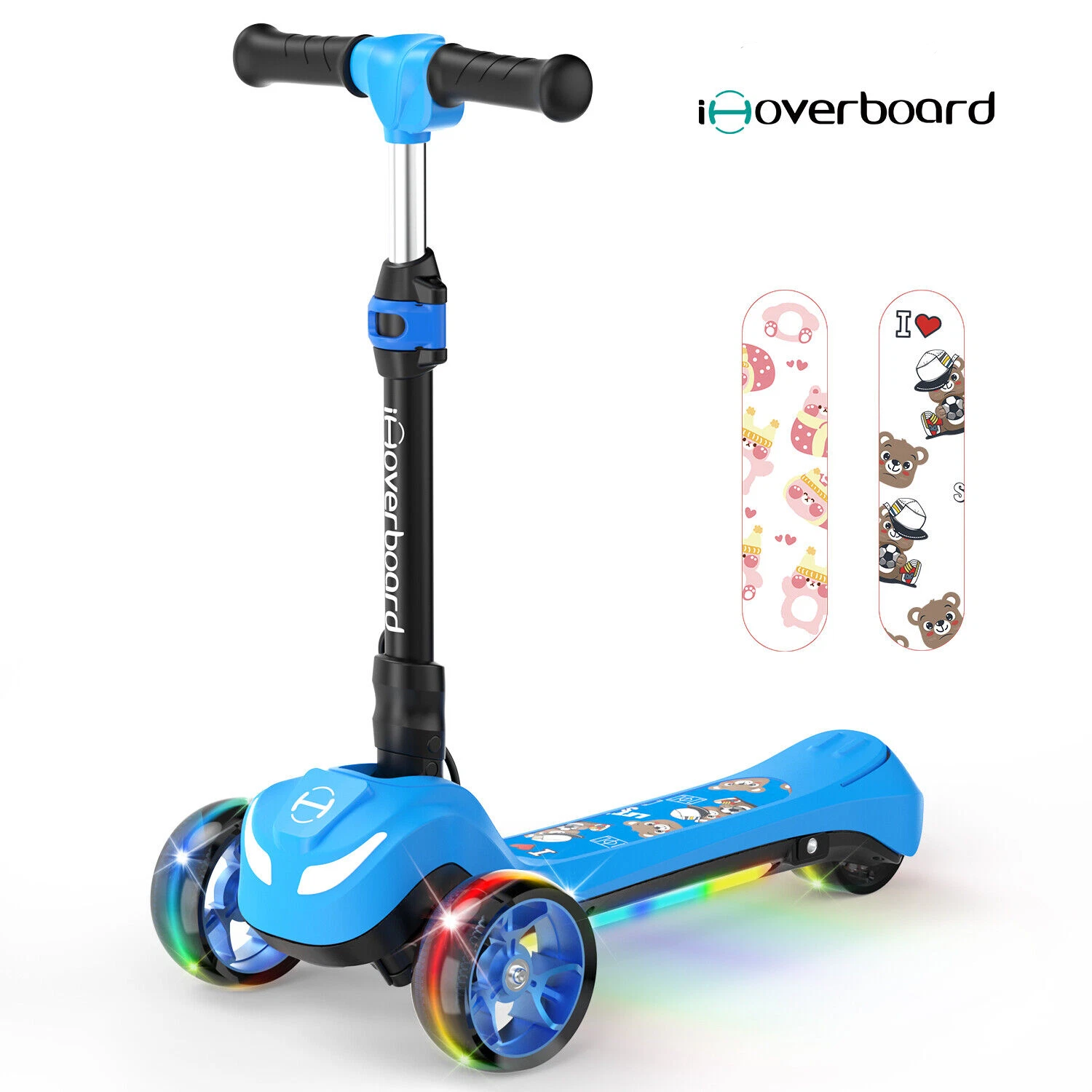 Kids Electric Scooter 3 Wheels Folding Kick LED E-Scooter Adjustable ...